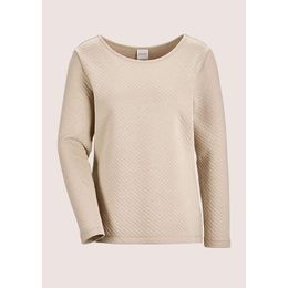 Madeleine Mode Langarmshirt MADELEINE "Sweatshirt Sweatshirt mit Struktur", Damen, Gr. 44, beige (cappuccino), Obermaterial: 70% Baumwolle CO. 30% Polyester PES., Modern, normal, Shirts Langarmshirt