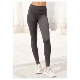 Leggings Lascana, Damen, Gr. 40/42, N-Gr, braun, Single Jersey, Graumeliert (Obermaterial): 51% Baumwolle, 44% Polyester, 5% Elasthan. Obermaterial: 95% Baumwolle, 5% Elasthan, unifarben, Basic, Basic lang, Hosen Leggings, mit breitem B&uuml;ndchen, Loungewear