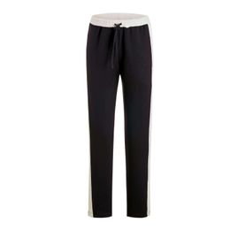Homewearhose GOLDNER "Kurzgr&ouml;&szlig;e Sportive, bequeme Viskose-Stoffhose", Damen, Gr. 26, K-Gr, schwarz (schwarz, beige), Obermaterial: 64% Viskose CV. 30% Polyester PES. 6% Elasthan EL., figurumspielend, Homewear-Sets Homewearhose, seitliche Kontrasteins&auml;tze