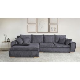 Ecksofa Home Affaire "Katja L-Form, B: 325 cm - OTTO. Verl&auml;ssliche Qualit&auml;t.", grau (anthrazit), B:325cm T:183cm, 100% Polyester, Sofas, Ecksofa, mit Bettfunktion, Bettkasten & 4 Zierkissen
