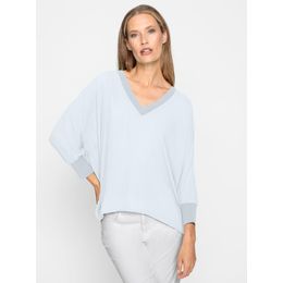 Langarmbluse Heine, Damen, Gr. 42, beige (ecru), 100% Polyester, unifarben, V-Ausschnitt, Blusen Langarmbluse