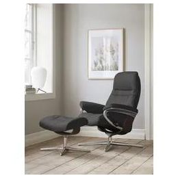 Relaxsessel stressless "Sunrise", grau (rock paloma), B:92cm H:105cm T:80cm, Leder PALOMA: PALOMA ist ein durchgef&auml;rbtes Semianilin-M&ouml;belleder mit nat&uuml;rlicher Narbung., Sessel, Relaxsessel, mit Cross Base, Gr&ouml;&szlig;e S, M & L, Holzakzent Braun