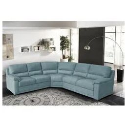Ecksofa Egoitaliano "Doris, modernes Designerecksofa in hochwertigen Microfaserqualit&auml;ten", blau (hellblau), B:266cm H:90cm T:246cm, Luxus-Micofaser CASHMERE in Lederoptik (100% Polyester) ist ein neues technisches Gewebe mit einem visuellen und taktilen Aspekt, der dem Nubuk sehr nahe kommt, mit innovativen Eigenschaften. Seine au&szlig;erordentliche Weichheit kommt von einem exklusiven Produktionsproz