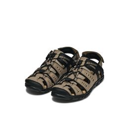 Sandale Geox "UOMO SANDAL STRADA C", Herren, Gr. 41, schwarz (helltaupe, schwarz), Lederimitat, Textil, Schuhe Sandale, Sommerschuh, Klettschuh, Outdoorsandale, mit Lederfu&szlig;bett