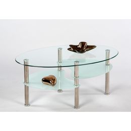 Couchtisch Stolkom "Wave Glastisch, Wohnzimmertisch, Beistelltisch Glas BxHxT 90x41x55 cm", glas, edelstahl, edelstahl, glas, H:41cm, Tische, Couchtisch, Sicherheitsglas 8mm stark, Ablage in Milchglas, Tisch Oval