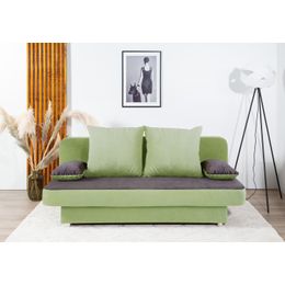 Schlafsofa Collection AB "Ulla inkl. Bettfunktion und Bettkasten", gr&uuml;n (gr&uuml;n, grau), B:186cm H:94cm T:85cm, Primabelle-Microfaser (100% Polyester)/Struktur (100% Polyester);Zierkissen: Primabelle-Microfaser (100% Polyester)/Struktur (100% Polyester), Sofas, Schlafsofa, inkl. Wender&uuml;ckenkissen,Armlehnekissen