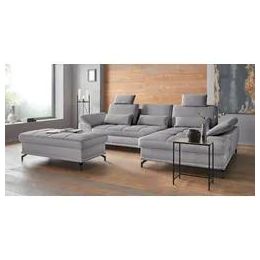 Ecksofa OTTO HOME "Costello L-Form, B: 301 cm mit Sitztiefen-, Armteilverstellung &", grau, B:301cm H:89cm T:176cm, 100% Polyester;Samtoptik (100% Polyester), Sofas, Ecksofa, 3 Nierenkissen, optional Bettfunktion & Bettkasten