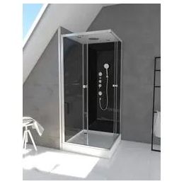 Komplettdusche MARWELL "Black Suqare", schwarz (silber), B:90cm H:210cm T:90cm, Duschkabinen, 90 x 90 x 210 cm - Eckdusche