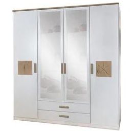 Kleiderschrank wimex "K&auml;rnten Schlafzimmerschrank im nat&uuml;rlichen Design", wei&szlig; (wei&szlig;, hirnholzfarben), B:180cm H:198cm T:58cm, Schr&auml;nke, Kleiderschrank, Topseller Schrank Garderobe mit 4 T&uuml;ren und 2 Schubladen 180cm