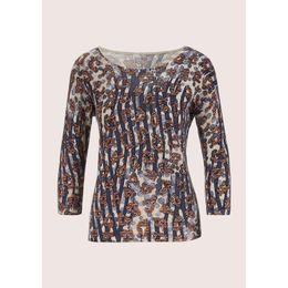 Madeleine Mode Longpullover MADELEINE "Druckpullover Pullover mit Unikat-Print", Damen, Gr. 48, wei&szlig; (wollwei&szlig;, multicolor, cognac), Obermaterial: 100% Schurwolle WV., Modern, normal, Pullover Longpullover