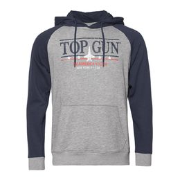 Kapuzensweatshirt Top Gun "Hoodie TG24037", Herren, Gr. XL, grau (grau, melange, navy), Obermaterial: 73% Baumwolle CO. 22% Polyester COOLMAX PES(Coolmax). 5% Viskose Birla CV Birla., Pullover Kapuzensweatshirt