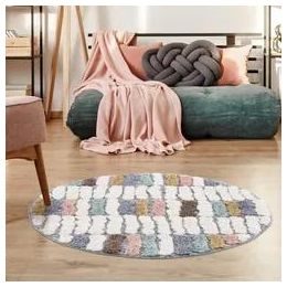 Hochflor-Teppich Carpet City "Focus 3032", bunt (mehrfarbig), H:20mm &Oslash;:200cm, Polypropylen, Teppiche, Boho-Teppich, Hochtief-Muster/ 3D-Effekt, f&uuml;r Wohnzimmer, Schlafzimmer