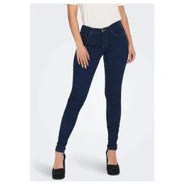Skinny-fit-Jeans Only "ONLRAIN LIFE REG SKINNY DNM", Damen, Gr. XL (42), L&auml;nge 30, blau (dunkelblau denim), Denim/Jeans, Obermaterial: 53% Viskose (LENZINGTM ECOVEROTM), 29% Baumwolle, 17% Polyester, 1% Elasthan, unifarben, skinny fit kn&ouml;chellang, Jeans, mit G&uuml;rtelschlaufen