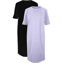 Shirtkleid bonprix "Oversize-T-Shirtkleid aus reiner Baumwolle (2er Pack)", Damen, Gr. 48/50 (XL), N-Gr, lila (rauchlavendel, schwarz), Jersey, Obermaterial: 100% Baumwolle, unifarben, oversize kniefrei, Rundhals, gerader Abschluss, Kleider Shirtkleid, f&uuml;r Alltag, mit Rundhalsausschnitt, Kurzarm, Oversize Passform