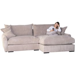 Ecksofa Home Affaire "Finca XL L-Form, Breite 190 cm", taupe, B:190cm T:187cm, 100% Polyester, Sofas, Ecksofa, Mega-Sofa, Cord oder Chenille-Struktur, mit Federkern & 4 Zierkissen