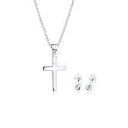 Ohrring und Ketten Set Elli "Schmuckset Kette Kreuz und Stecker 925 Silber, mit Kristallen von Swarovski" Gr. 45, silber, Schmuck_Sets, Damen, 45, Ohrring und Ketten Set