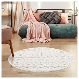 Hochflor-Teppich Carpet City "Focus 3382", beige (creme), H:20mm &Oslash;:200cm, Polypropylen, Teppiche, Boho-Teppich, Hochtief-Muster/ 3D-Effekt, f&uuml;r Wohnzimmer, Schlafzimmer