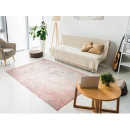 Teppich OCI DIE TEPPICHMARKE "TOP SABINA", beige (creme, rosa), B:240cm H:7mm L:290cm, Polypropylen (PP), Teppiche, Teppich, 3-D Hoch Tief Optik, mit Fransen, Wohnzimmer