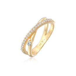 Silberring Elli "Ring Wickelring X Glamour 925 Silber, mit Kristallen von Swarovski" Gr. 52, gold, Fingerringe, Damen, 52, Silber 925 (Sterlingsilber), Silberring
