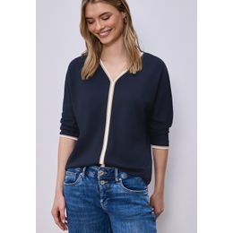 Langarmshirt Street One, Damen, Gr. 44, shadowed navy, Jersey, Obermaterial: 48% Polyester, 48% Viskose, 4% Elasthan, kontrastfarbene Details, unifarben, regular fit normal, V-Ausschnitt, kontrastfarben, Shirts Langarmshirt, mit Kontrast-Details