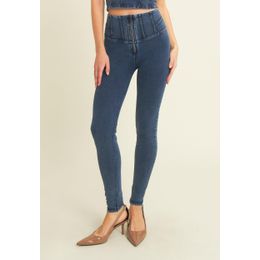 Jeansjeggings Freddy "WRUP HIGH WAIST SUPERSKINNY", Damen, Gr. XS (34), N-Gr, blau, blau seams, Denim/Jeans, Obermaterial: 84% Baumwolle, 16% Elasthan, figurbetont, Jeans Jeansjeggings, mit Lifting & Shaping Effekt