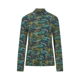 Langarmshirt GOLDNER "Kurzgr&ouml;&szlig;e Longsleeve, Allover-Print, Stehkragen", Damen, Gr. 24, gr&uuml;n (smaragd, gemustert), Obermaterial: 95% Viskose CV. 5% Elasthan EL., Modisch, Shirts Langarmshirt, Paisley-Muster