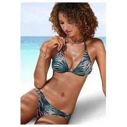 Triangel-Bikini-Top Lascana "Reese", Damen, Gr. 36, Cup C/D, schwarz (schwarz, bedruckt), Polyamid, bedruckt, Bikini-Oberteile, mit goldfarbenen Zierringen