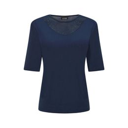 Kurzarmshirt GOLDNER "Kurzgr&ouml;&szlig;e Elegantes Halbarmoberteil mit Mesh", Damen, Gr. 23, blau (marine), Obermaterial: 95% Polyester PES. 5% Elasthan EL., Shirts Kurzarmshirt, gl&auml;nzende Optik