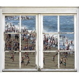 Wandsticker queence "Kinder am Strand", bunt, B:40cm H:60cm T:0,1cm, Wandtattoos, Wandsticker, Wandsticker, Wandbild, selbstklebend, 3D, Fenster