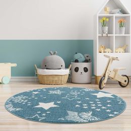 Kinderteppich Carpet City "Anime9387", blau, H:11mm &Oslash;:120cm, Polypropylen (PP), Teppiche, Kinderteppich, Sternen-Teppich, Weicher Flor, Pflegeleicht, Kinderzimmer