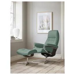 Relaxsessel stressless "Sunrise", gr&uuml;n (aqua gr&uuml;n paloma), B:92cm H:105cm T:80cm, Leder PALOMA: PALOMA ist ein durchgef&auml;rbtes Semianilin-M&ouml;belleder mit nat&uuml;rlicher Narbung., Sessel, Relaxsessel, mit Cross Base, Gr&ouml;&szlig;e S, M & L, Holzakzent Braun