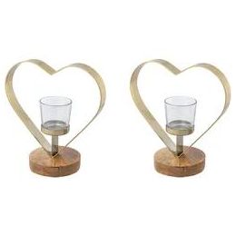 Teelichthalter CREATIV HOME "Kerzenhalter Herz", beige (champagnerfarben), B:20cm H:20cm T:10cm, Edelstahl, Glas, Massivholz, Kerzenhalter, Teelichthalter, aus Holz, Edelstahl und Glas