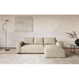 Ecksofa COTTA "Giro L-Form, Recamiere, Breite 252 cm", nata, B:252cm H:86cm T:170cm, Sofas, Ecksofa, wahlweise mit Bettkasten und Trendbezug CORD