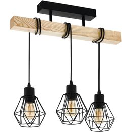 Eglo Deckenleuchte "TOWNSHEND 5, Deckenlampe, Holz und Stahl, IP20, E27, Wohnzimmerlampe", braun (braun, schwarz), 3, H: 36cm, Leuchten, Wand-/Deckenleuchte, L55 x B20 x H36cm, schwarz, braun, 3X60W exkl., Deckenleuchte