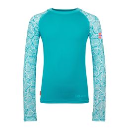 Longsleeve Trollkids "GIRLS HAUKLAND SHIRT", M&auml;dchen, Gr. 98, schwarz turquoise, lagoon blau, Obermaterial: 92% Polyester, 8% Elasthan, Shirts Longsleeve, k&ouml;rpernaher Schnitt, mit langen &Auml;rmeln, mit Daumenl&ouml;chern