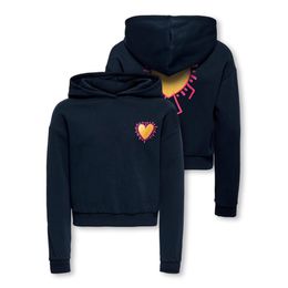 Kapuzensweatshirt KIDS Only "KOGCOOPER LIFE LOV E LS HOOD FR SWT", M&auml;dchen, Gr. 134/140, navy blazer print:walking heart, pink yarrow, gold, Sweatware, Obermaterial: 60% Baumwolle, 40% Polyester, bedruckt, Basic normal, Rundhals, angeschnitten B&uuml;ndchen, Sweatshirts Kapuzensweatshirt, Baumwollmischung, regular fit