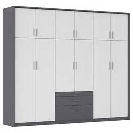 Kleiderschrank Rauch "Schrank Dreht&uuml;renschrank Garderobe Ankleide Schlafzimmer HILDESHEIM", schwarz-wei&szlig; (graumetallic, alpinwei&szlig;), B:275cm H:231cm T:58cm, Holzwerkstoff, Schr&auml;nke, Kleiderschrank, oberste Schublade mit praktischer Facheinteilung MADE IN GERMANY