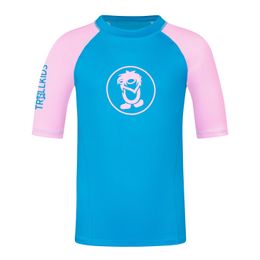 Funktionsshirt Trollkids "KIDS KVALVIKA T", Kinder, Gr. 164, dynamic blau, candy pink, Obermaterial: 92% Polyester, 8% Elasthan, Shirts Funktionsshirt, f&uuml;r Kinder und Jugendliche, kurz&auml;rmlig, mit UV-Schutzfaktor 50+