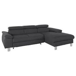 Ecksofa COTTA "Komaris L-Form, B: 244 cm", schwarz, B:244cm H:72cm T:166cm, Microfaser PRIMABELLE (100% Polyester);Kunstleder SOFTLUX(100%Polyurethan);Feinstruktur (100% Polyester);Kunstleder SOFTLUX/Struktur (100%Polyurethan, 90%Polyester, 10% Polyacryl), Sofas, Ecksofa, mit Kopfteilverstellung, optional Bettfunktion, Bettkasten & Licht