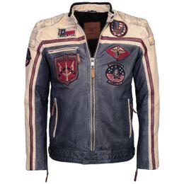 Lederjacke Top Gun "Lederjacke TGJ1005", Herren, Gr. M, blau (navy, sanftes wei&szlig;, bordeaux), Obermaterial: 100% Lammleder LEL. Futter: 100% Baumwolle CO., Jacken Lederjacke