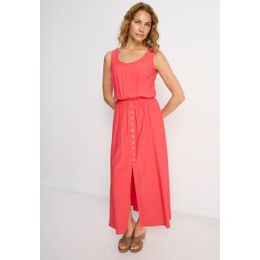 Maxikleid Lascana, Damen, Gr. 44, N-Gr, pink, Web, Obermaterial: 76% Viskose, 24% Polyester, unifarben, figurumspielend bodenlang, tiefer Rundhals, Kleider Maxikleid, mit Zierkn&ouml;pfen, Sommerkleid, modisch