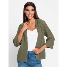 Cardigan Heine, Damen, Gr. 40, gr&uuml;n (khaki), 50% Baumwolle, 50% Polyacryl, unifarben, Strickjacken Cardigan