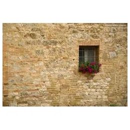 Fototapete papermoon "STEIN-WAND-FENSTER TOSKANA ITALIEN BLUME MAUER ALTSTADT", bunt, B:4m L:2,6m, Vlies, Tapeten