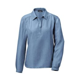 Klassische Bluse GOLDNER "Denimbluse mit offenem Hemdkragen", Damen, Gr. 52, blau, Obermaterial: 100% Lyocell CLY., figurumspielend, Manschette, Blusen Klassische Bluse, Manschette