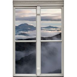 Wandsticker queence "Nebelige Berge", grau, B:40cm H:60cm T:0,1cm, Wandtattoos, Wandsticker, Wandsticker, Wandbild, selbstklebend, 3D, Fenster