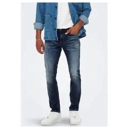 Only & Sons Straight-Jeans ONLY & SONS "ONSWEFT REGULAR WB 0021 TAI DNM NOOS", Herren, Gr. 33, L&auml;nge 34, blau (blau denim), Denim/Jeans, Obermaterial: 98% Baumwolle, 2% Elasthan, Abriebeffekte, regular fit lang, Jeans Straight-Jeans, im 4-Pocket-Style