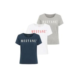 T-Shirt Mustang "T-Shirt Style Alma 3P 3er Pack", Damen, Gr. S, bunt (wei&szlig;, grau, dunkelblau), Obermaterial: 100% Baumwolle CO., Shirts T-Shirt