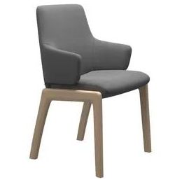 Polsterstuhl stressless "Laurel", grau (dunkelgrau dinamica, eiche gekalkt), B:58cm H:92cm T:59cm, Microfaser DINAMICA (88% Polyester, 12% Polyurethan), St&uuml;hle, Polsterstuhl, Low Back mit Armlehne, Gr&ouml;&szlig;e L, abgerundete Beine in Eiche gekalkt