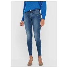 Skinny-fit-Jeans Only "ONLWAUW &ndash; Skinny-Jeans mit Destroyed-Effekt und Stretch", Damen, Gr. L (40), L&auml;nge 34, blau (medium, blau), Denim/Jeans, Obermaterial: 64% Baumwolle, 31% Polyester, 3% Viskose, 2% Elasthan, Abriebeffekte, skinny fit, Jeans, skinny fit, modisch, Denim, Baumwollmischung