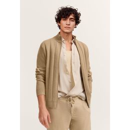 Strickjacke Bugatti "Regular Fit", Herren, Gr. XL, 40, beige, Rippstrick, 100% Baumwolle, unifarben, regular fit, ohne Ausschnitt, Strickjacken Strickjacke, mit Streifen in 3D-Optik